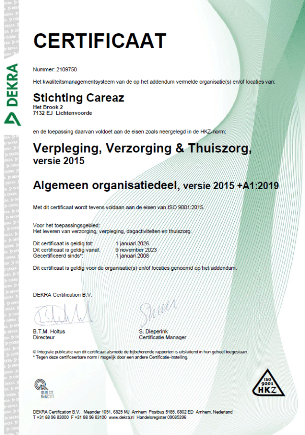 Nieuwe HKZ-certificering - Careaz - Verder met aandacht